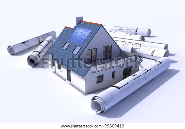 3d Rendering House Solar Panels On Stock Illustration 95309419 ...