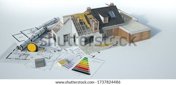 3d Rendering House Undergoing Renovations There Stock Illustration ...