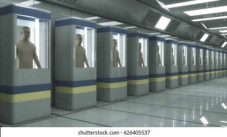 3d Rendering Human Clone Manufacturing Futuristic Stock Illustration ...