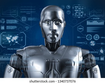 3d Rendering Humanoid Robot Graphic Display Stock Illustration ...