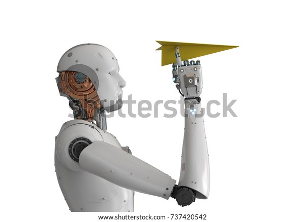3d Rendering Humanoid Robot Holding Paper Stock Illustration 737420542 ...