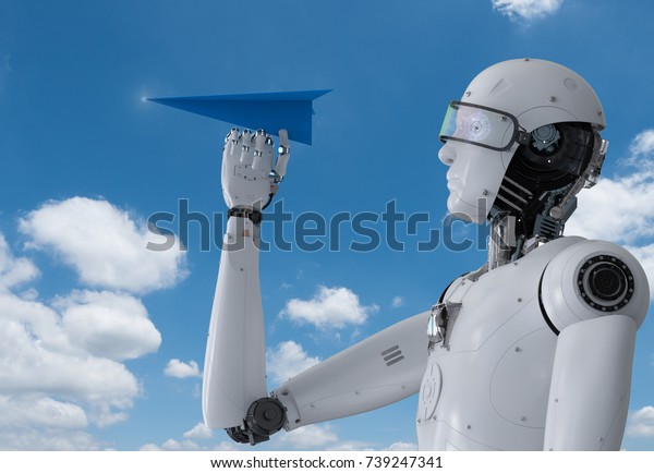 3d Rendering Humanoid Robot Holding Paper Stock Illustration 739247341 ...