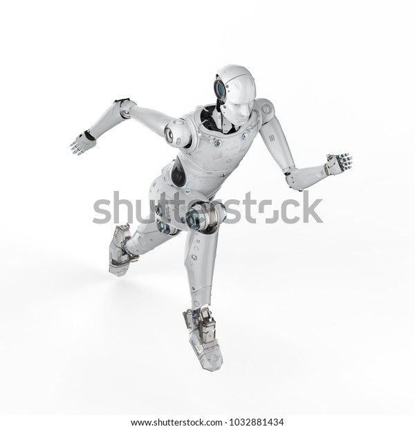 3d Rendering Humanoid Robot Running Jumping Stock Illustration ...