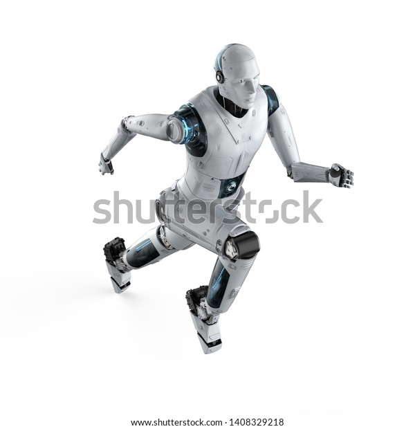 3d Rendering Humanoid Robot Running Jumping Stock Illustration ...