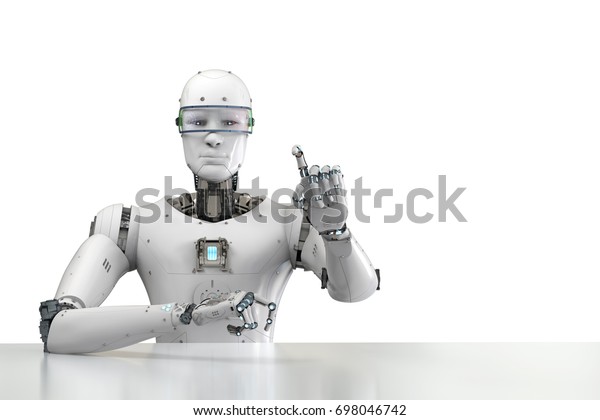 3d Rendering Humanoid Robot Sitting Behind Stock Illustration 698046742
