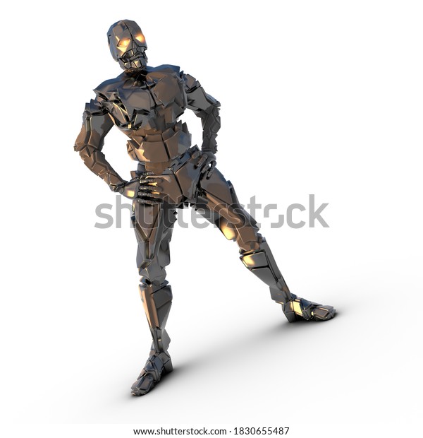 3d Rendering Humanoid Robot Stands Wide Stock Illustration 1830655487