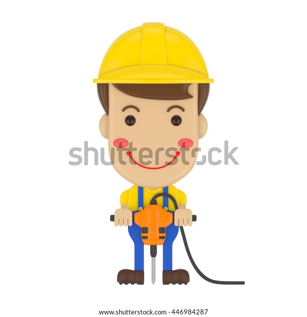 3D Rendering Icon man drilling cartoon