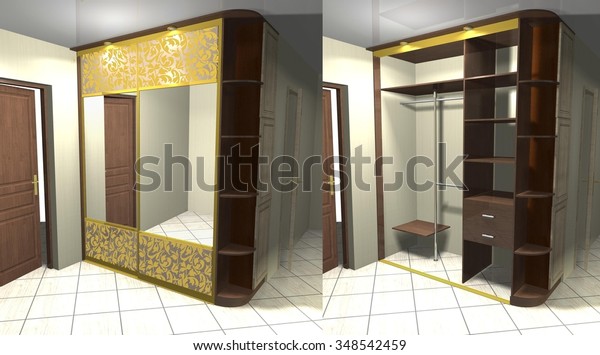 3D rendering illustration interior design wardrobe with mirrored ...