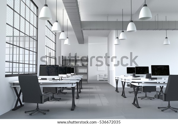 3d Rendering Illustration Modern Interior White Stock Illustration ...