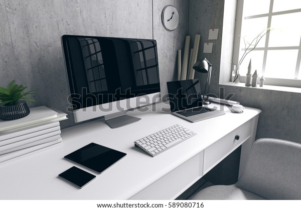 3d Rendering Illustration Modern Interior Creative Stock Illustration ...