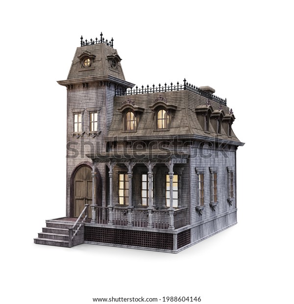 3d Rendering Illustration Old Creepy Wooden Stock Illustration 1988604146