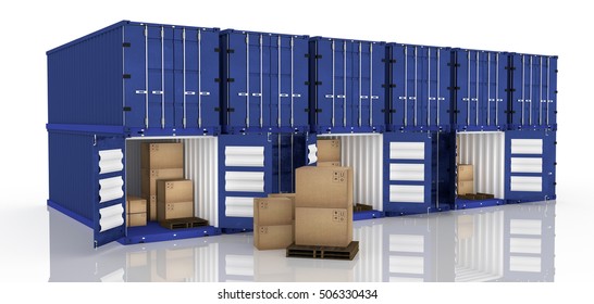 3d Rendering Illustration Row Container Opened Stock Illustration ...
