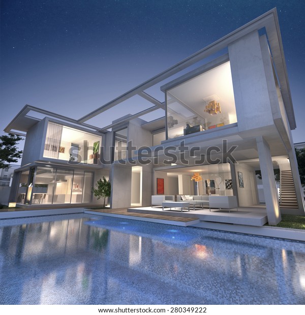3d Rendering Impressive Open Villa Pool Stock Illustration 280349222 ...