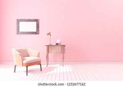 3d Rendering Interior Pink Room Decoration Stock Illustration ...