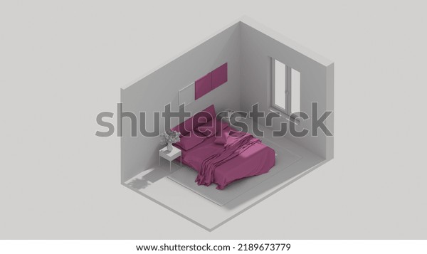 3d Rendering Isometric Bed Room Interior Stock Illustration 2189673779 ...