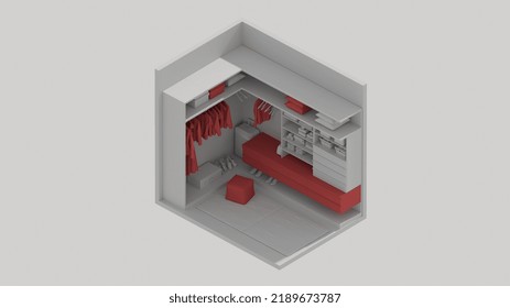 3d Rendering Isometric Dressing Room Interior Stock Illustration ...