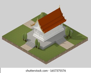 3d Rendering Isometric Temple Architecture Thailand Stock Illustration ...