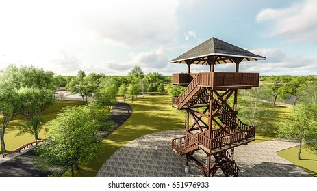 3d Rendering Landscape View Tower Sky Stock Illustration 651976933 ...