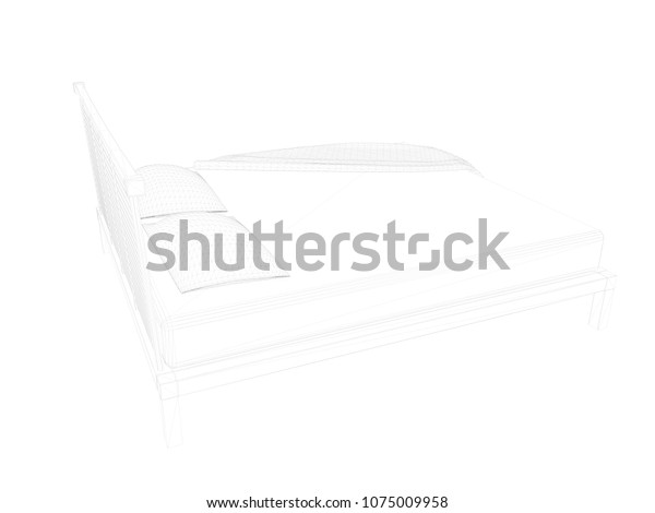 3d Rendering Lined Bed On White Stock Illustration 1075009958