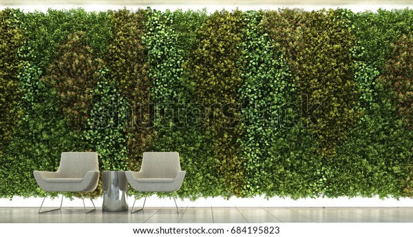 3d Rendering Living Area Vertical Garden Stock Illustration 684195823