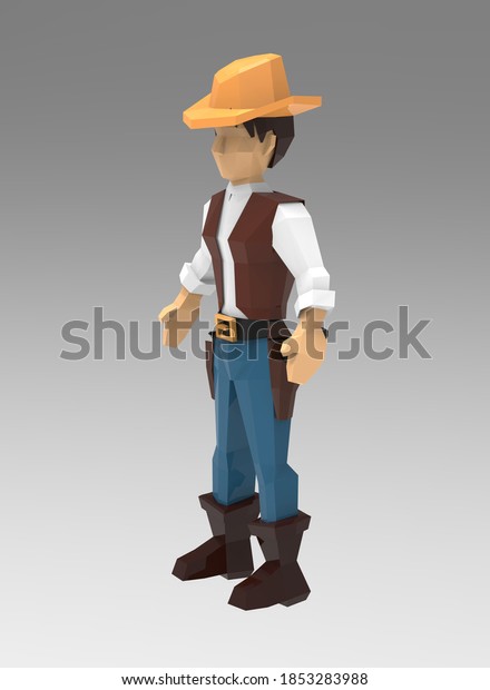 3d Rendering Low Poly Cowboy Model Stock Illustration 1853283988 ...