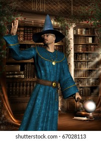 3d Rendering Mage Blue Robe Library Stock Illustration 67028113 ...