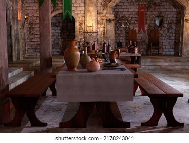 3d Rendering Medieval Viking Hall Interior Stock Illustration ...