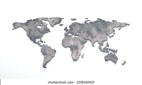 3d Rendering Metallic World Map Extrude Stock Illustration 1338560429 ...