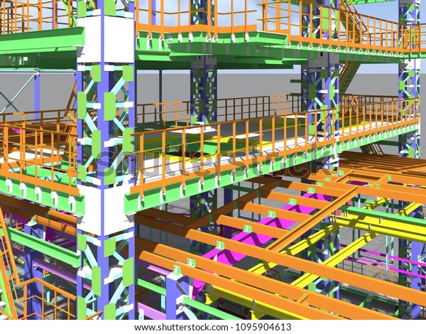 3d Rendering Model Building Construction Structure Stock Illustration ...