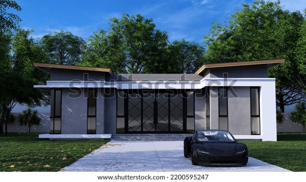 3d Rendering Modern House Design Project Stock Illustration 2200595247 ...