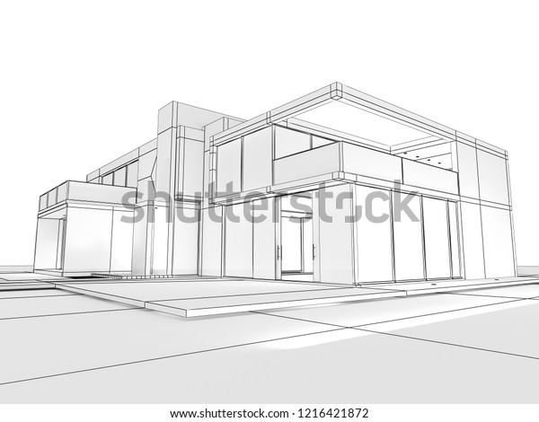 3d Rendering Modern House Draft Stage Stock Illustration 1216421872 ...
