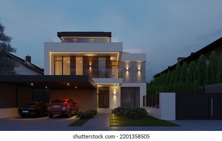 3d Rendering Modern House Flat Roof Stock Illustration 2201358505 ...