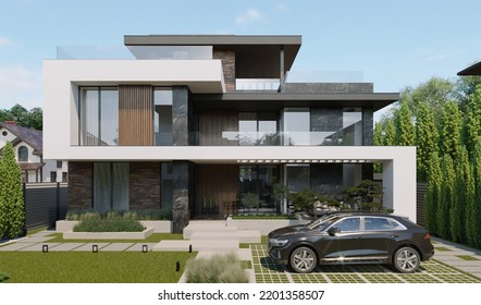 3d Rendering Modern House Flat Roof Stock Illustration 2201358507 ...