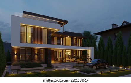3d Rendering Modern House Flat Roof Stock Illustration 2201358517 ...
