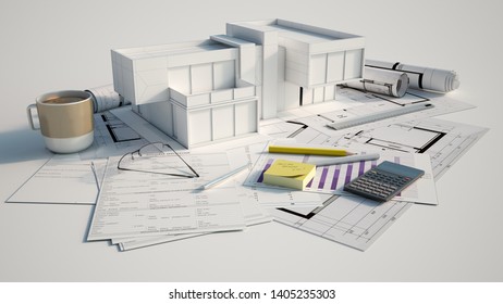 3d Rendering Modern House Mock On: ilustrações stock 1405235303 ...