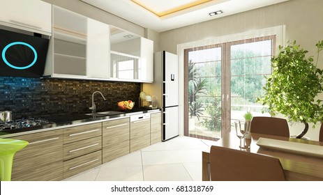 Interior House View Modern Kitchen Stock Photo (Edit Now) 334890611