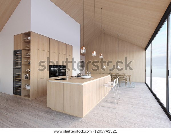3d Rendering Modern Kitchen Loft Stock Illustration 1205941321
