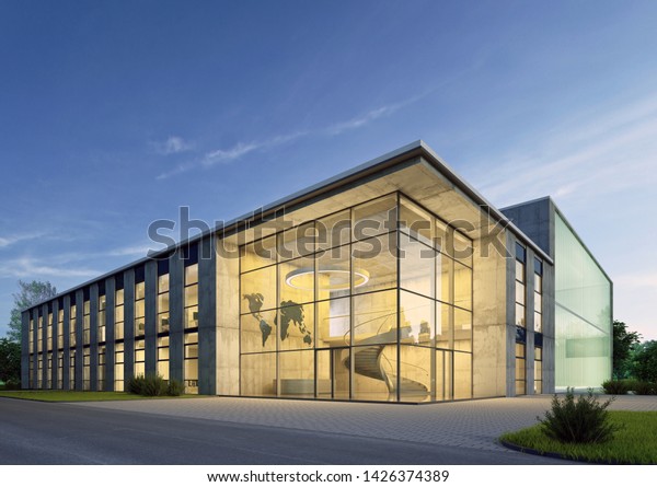 3d Rendering Modern Office Building Evening Stock Illustration 1426374389