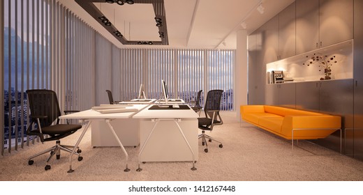 Modern Computer Office Interior 3d Rendering Stock Illustration ...