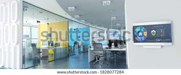 3D rendering of Modern offices with a control panel controlling ...