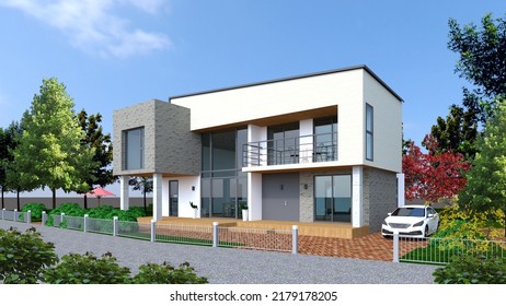 3d Rendering Modern Single House Architectural Stock Illustration ...