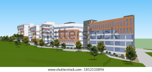 3d Rendering Modern Sketchup Training Center Stock Illustration 1812110896