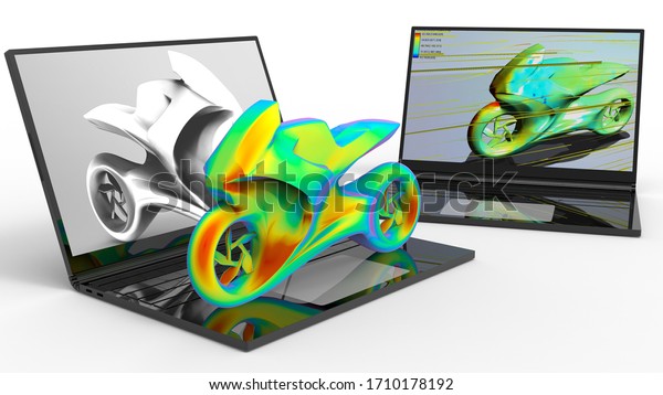 3d Rendering Motorcycle Aerodynamic Analysis Using Stock Illustration ...