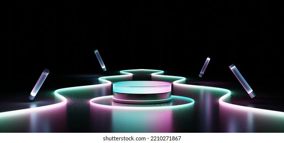 3d Rendering Neon Display Stand Products Stock Illustration 2210271867 ...