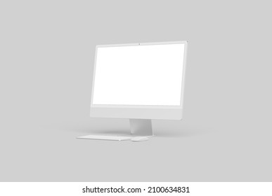 3d Rendering Pc Desktop White Screen Stock Illustration 2100634831 ...