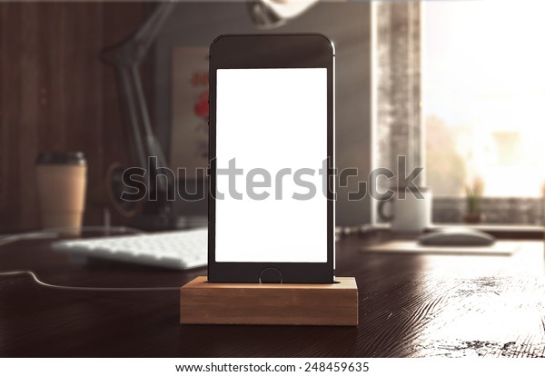 3d Rendering Phone On Table Stock Illustration 248459635