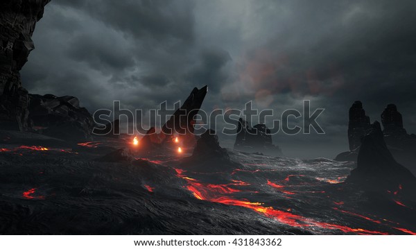 3d Rendering Prehistoric Lava Environment Stock Illustration 431843362