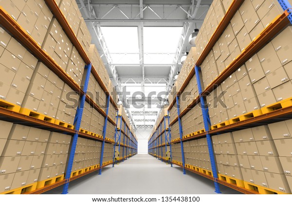 3d Rendering Racks Full Carton Boxes Stock Illustration 1354438100 ...