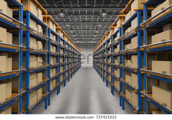 3d Rendering Racks Full Carton Boxes Stock Illustration 737421022