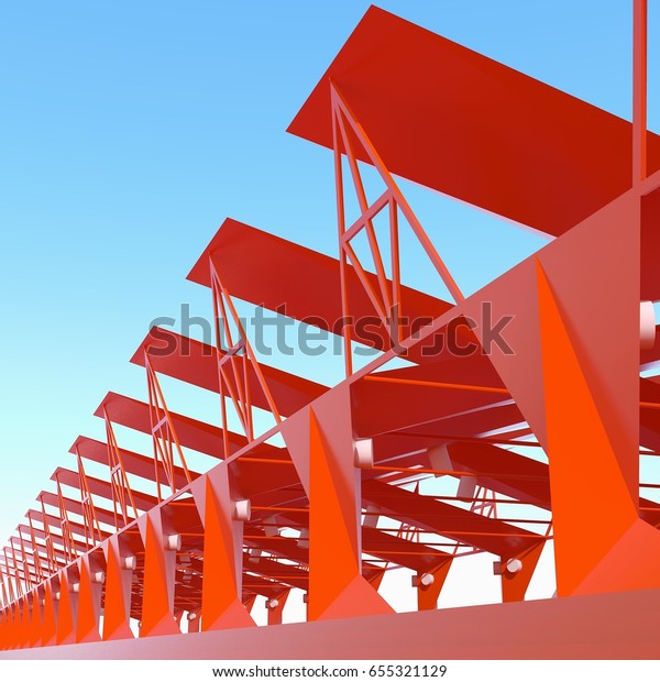 3d Rendering Red Hangar Modern Architecture Stock Illustration ...